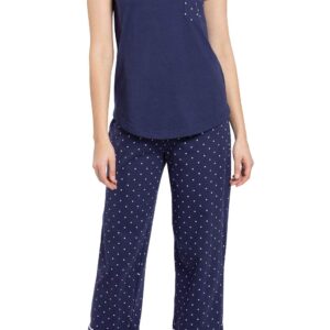 PajamaGram Womens PJs Sets Cotton - Women Summer Pajamas, Navy, M, 8-10