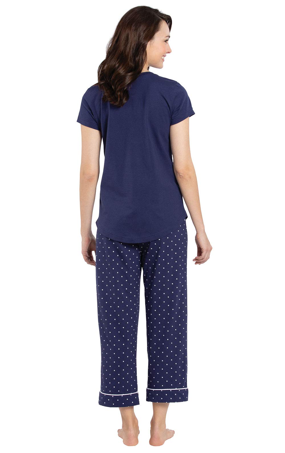 PajamaGram Womens PJs Sets Cotton - Women Summer Pajamas, Navy, M, 8-10