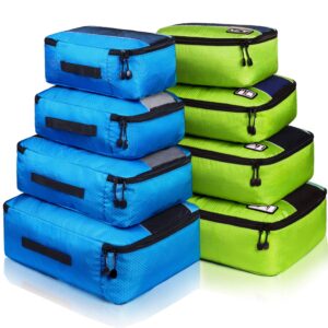 8 set packing cubes, travel luggage bags organizers mixed color set (blue green)