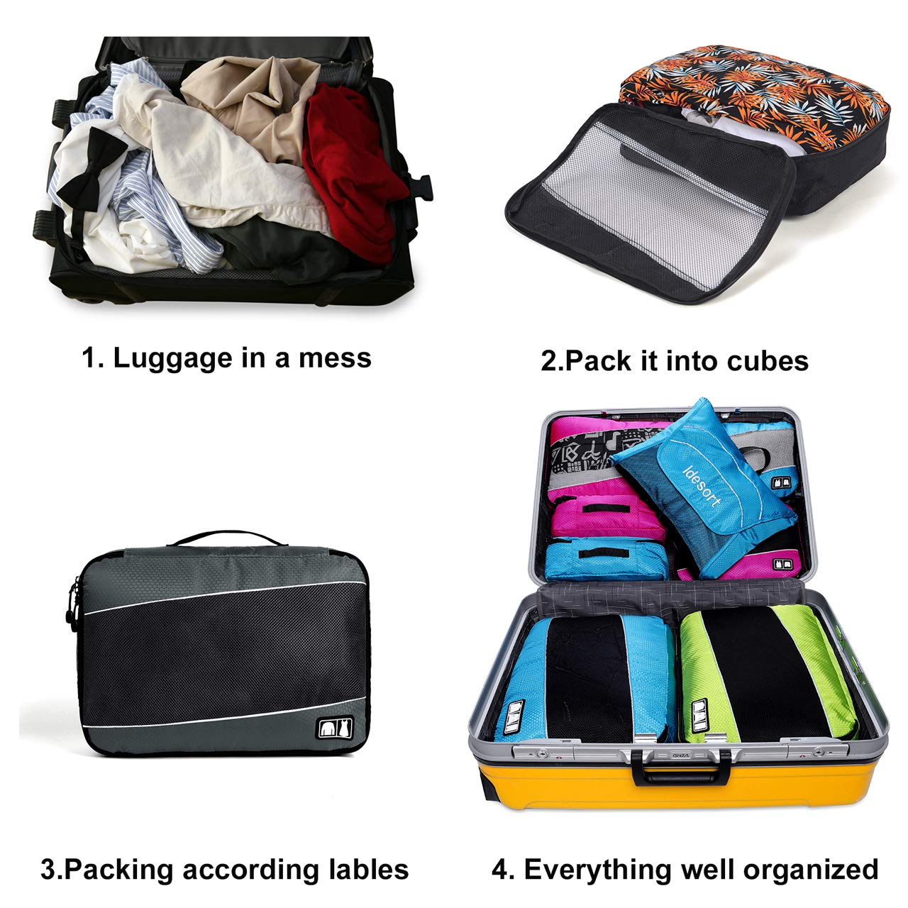 8 Set Packing Cubes, Travel Luggage Bags Organizers Mixed Color Set (Blue Green)