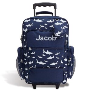 lillian vernon personalized rolling luggage for kids shark design, 6 x 15.5 x 23 h