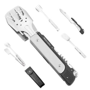 roxon s601 14" 6 in 1 mbt3 folding grill utensils set fork spatula grilling knife tongs opener for backyard barbecue and camping