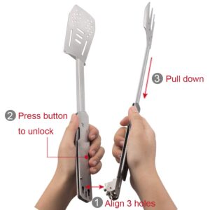 ROXON S601 14" 6 in 1 MBT3 Folding Grill Utensils Set Fork Spatula Grilling Knife Tongs Opener for Backyard Barbecue and Camping