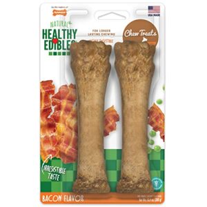 nylabone healthy edibles natural dog chews long lasting bacon flavor treats for dogs, x-large/souper (2 count)