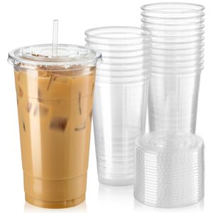 fit meal prep 50 pack 32 oz clear plastic cups with flat lids, disposable iced coffee cups, bpa free premium crystal smoothie cup for party, lemonade stand, cold drinks, juice, milkshake