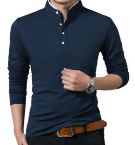 kuyigo men’s casual slim fit shirts long sleeve polo shirts cotton shirts medium navy