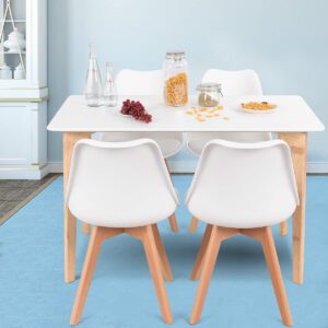 Giantex Set of 4 Mid Century Dining Chairs Modern Home Dining Room Kitchen Waiting Room DSW Armless Side Chair w/Padded Seat Wood Legs White