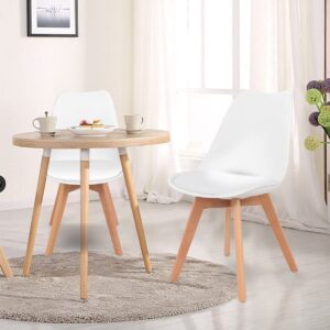 Giantex Set of 4 Mid Century Dining Chairs Modern Home Dining Room Kitchen Waiting Room DSW Armless Side Chair w/Padded Seat Wood Legs White