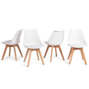 Giantex Set of 4 Mid Century Dining Chairs Modern Home Dining Room Kitchen Waiting Room DSW Armless Side Chair w/Padded Seat Wood Legs White