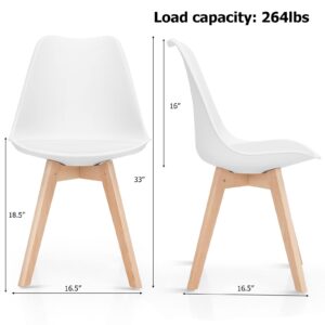 Giantex Set of 4 Mid Century Dining Chairs Modern Home Dining Room Kitchen Waiting Room DSW Armless Side Chair w/Padded Seat Wood Legs White