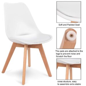 Giantex Set of 4 Mid Century Dining Chairs Modern Home Dining Room Kitchen Waiting Room DSW Armless Side Chair w/Padded Seat Wood Legs White