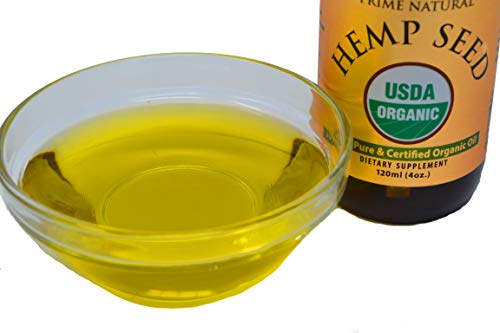 PRIME NATURAL Organic Hemp Seed Oil 4oz - USDA Certified - Sativa Oil - Pure, Cold Pressed, Virgin, Unrefined, Vegan, Food Grade - High Omega 3 6 9 Fatty Acids - Good for Face, Body, Skin & Hair Care