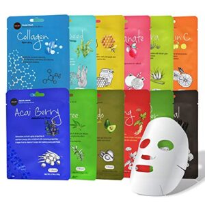 celavi essence facial sheet face mask variety set classic authentic korean moisturizing skincare (12-packs)