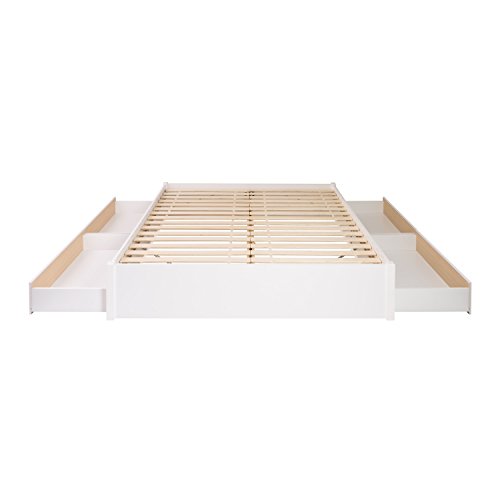 Prepac Select King 4-Post Raised Platform 4-Drawer Storage Bed, Modern King Storage Bed with Drawers 83" D x 79" W x 16" H, White, WBSK-1302-4K