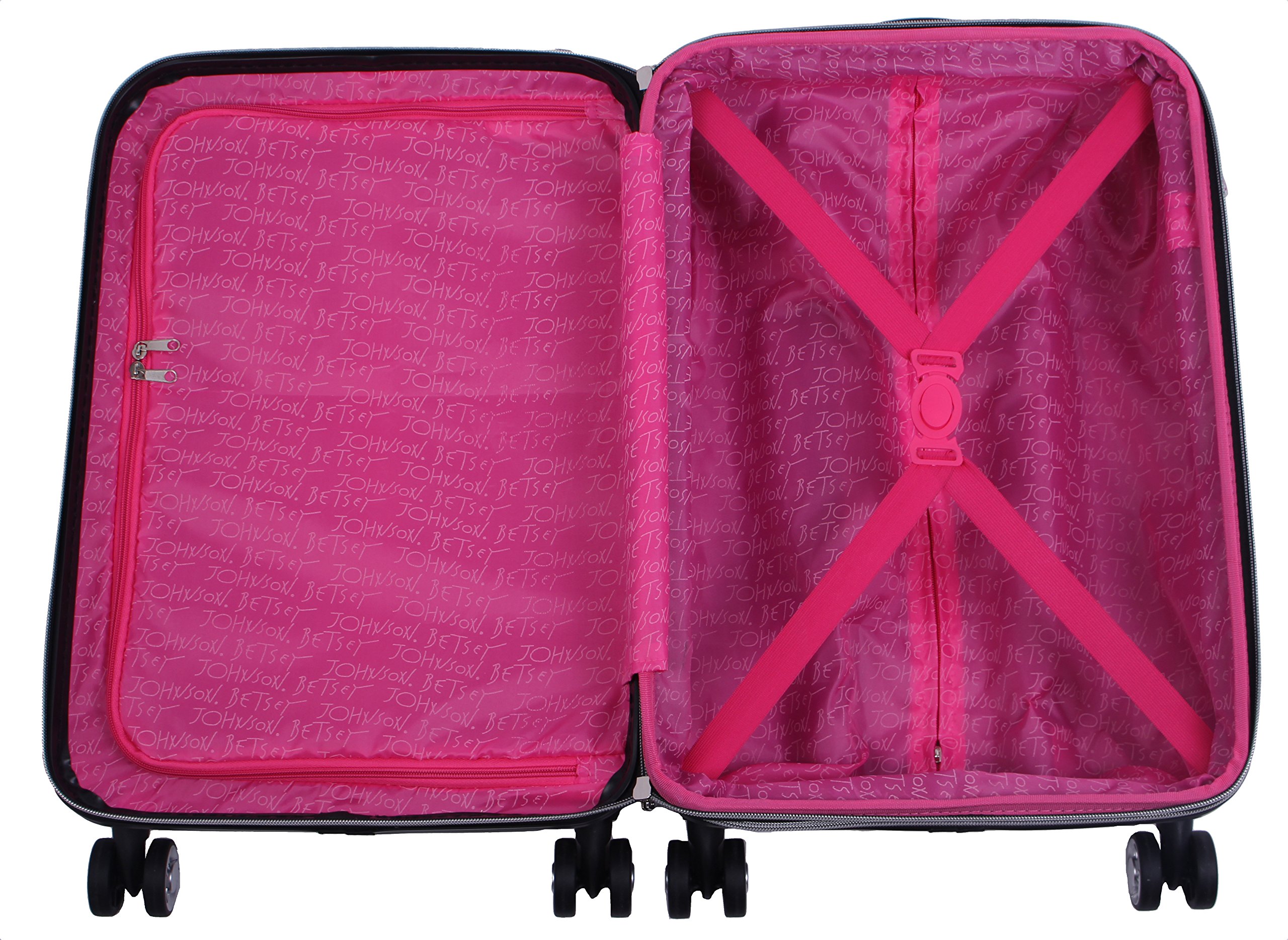 Betsey Johnson 26 Inch Checked Luggage Collection - Expandable Scratch Resistant (ABS + PC) Hardside Suitcase - Designer Lightweight Bag with 8-Rolling Spinner Wheels (Flamingo Strut)