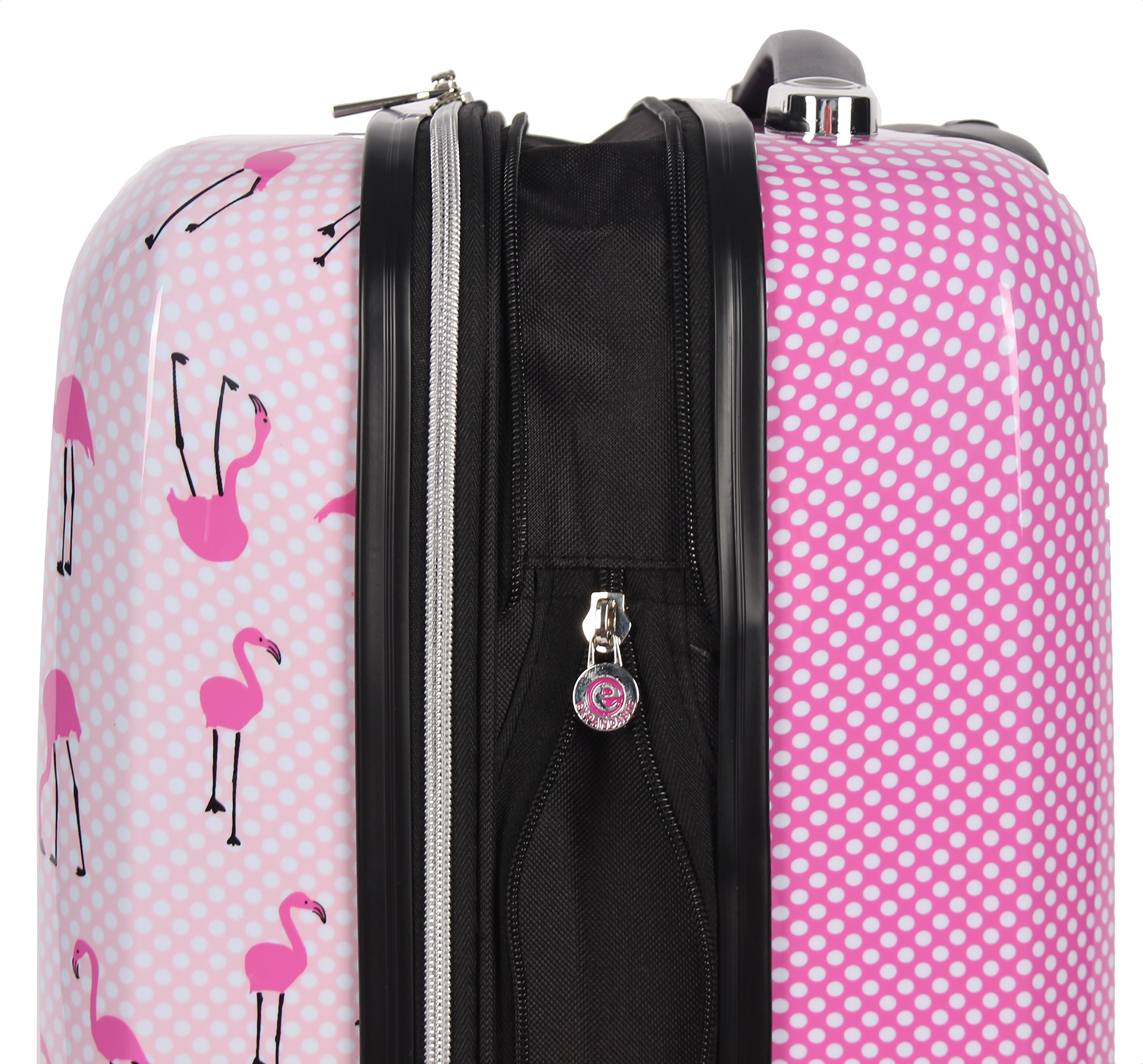 Betsey Johnson 26 Inch Checked Luggage Collection - Expandable Scratch Resistant (ABS + PC) Hardside Suitcase - Designer Lightweight Bag with 8-Rolling Spinner Wheels (Flamingo Strut)