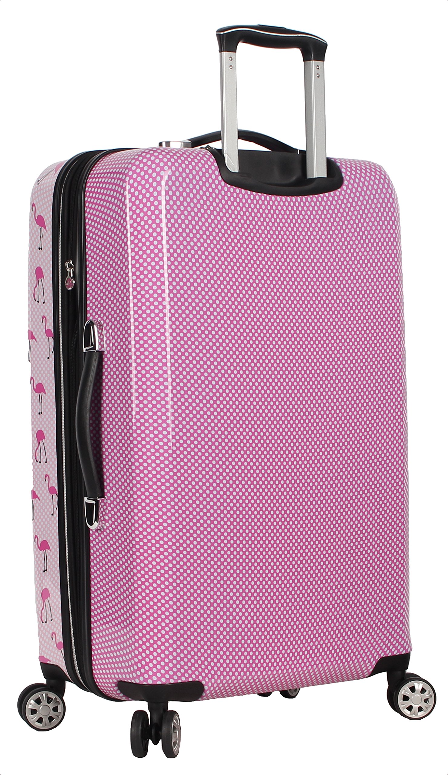 Betsey Johnson 26 Inch Checked Luggage Collection - Expandable Scratch Resistant (ABS + PC) Hardside Suitcase - Designer Lightweight Bag with 8-Rolling Spinner Wheels (Flamingo Strut)