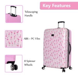 Betsey Johnson 26 Inch Checked Luggage Collection - Expandable Scratch Resistant (ABS + PC) Hardside Suitcase - Designer Lightweight Bag with 8-Rolling Spinner Wheels (Flamingo Strut)