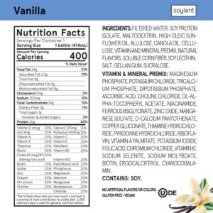 Soylent Vanilla Meal Replacement Shake, Ready-to-Drink Plant Based Protein Drink, Contains 20g Complete Vegan Protein and 1g Sugar, 14oz, 12 Pack