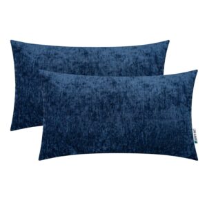 hwy 50 navy blue lumbar throw pillows cover set 12x20 inch for couch living room, cashmere soft comfortable solid decorative rectangle small throw pillow cases cushion covers pack of 2