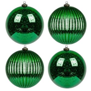 ki store green christmas ball ornaments 6-inch set of 4 large hanging tree ornament decorations shatterproof vintage mercury balls