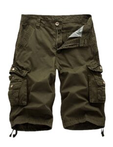 foursteeds women's cotton loose zipper multi-pockets twill bermuda drawstring women cargo shorts army green us 14