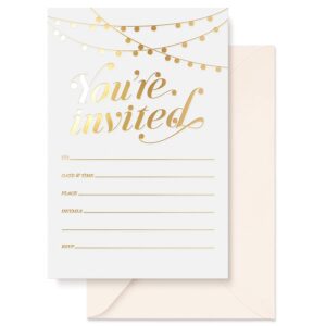 s&o party invitations! 25 gold foil traditional invitations with envelopes, wedding, baby and bridal shower invite, housewarming birthday and girls quinceanera invitation cards - 4x6"