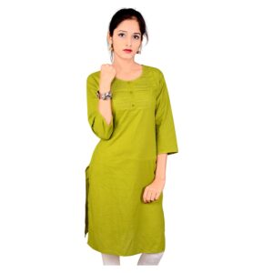 chichi women's indian plain cotton kurti top, green, medium