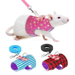 cheeseandu small pet outdoor walking harness vest and leash set with cute bowknot decor chest strap harness for rat ferret, squirrel hamster clothes accessory, pink star