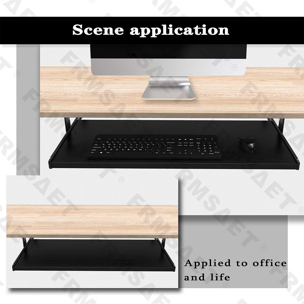 FRMSAET Furniture Accessories Office Product Suits Hardware 20/24/30 inches Keyboard Drawer Tray Wood Holder Under Desk Adjustable Height Platform. (30 inches, Black)