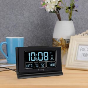 DreamSky Alarm Clocks for Bedrooms with Battery Backup, Auto Set Digital Clock with Date and Day of Week, Temperature, USB Port, Auto DST, Dimmer, 12/24H