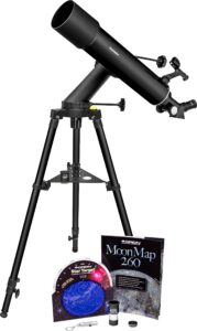 orion versago e-series 90mm altaz refractor telescope kit - beginner scope for adults & families with moon filter, barlow lens, moonmap & planisphere