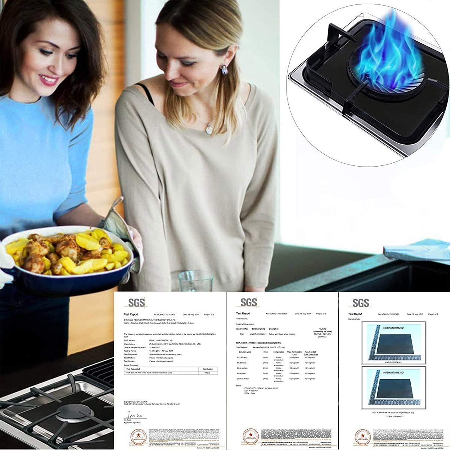 MSDADA Stove Covers, 8 Pcs 0.2 mm 10.6" x 10.6" Gas Range Protectors with 2 Pcs 21” Silicone Gap Cover Keep Stove Clean, Double Thickness, Reusable, Non-Stick, Easy to Clean