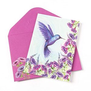 Papyrus Blank Cards with Envelopes - Designed by Bella Pilar, Purple Hummingbird (14-Count)