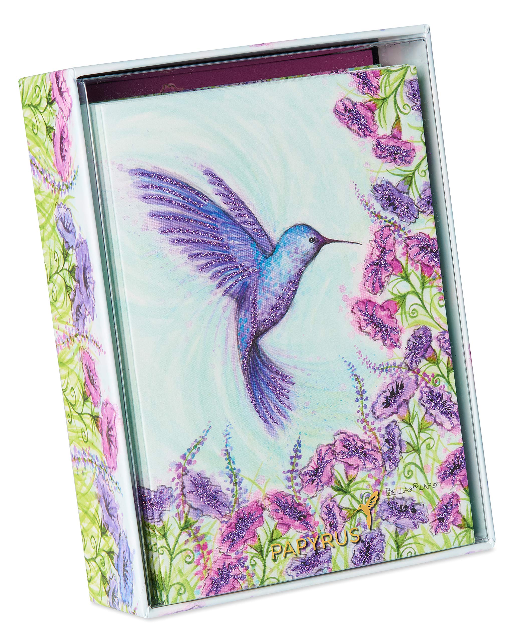 Papyrus Blank Cards with Envelopes - Designed by Bella Pilar, Purple Hummingbird (14-Count)