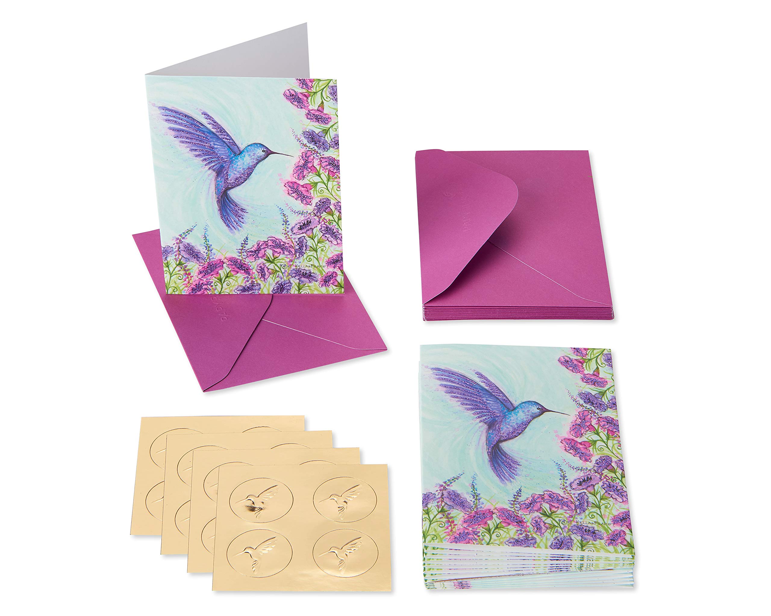 Papyrus Blank Cards with Envelopes - Designed by Bella Pilar, Purple Hummingbird (14-Count)