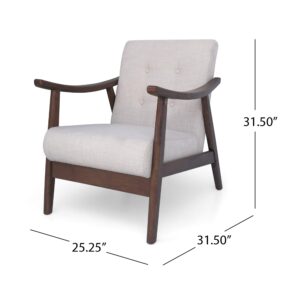 Christopher Knight Home Aurora Mid-Century Modern Accent Chair, Rubberwood, Beige, Brown