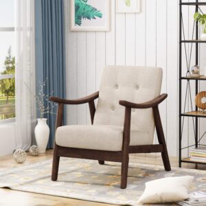 Christopher Knight Home Aurora Mid-Century Modern Accent Chair, Rubberwood, Beige, Brown