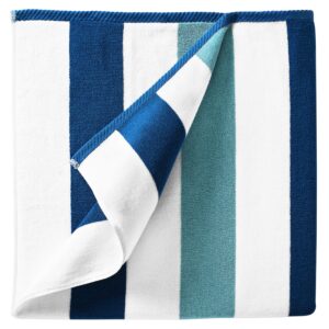 laguna beach textile co. striped cabana beach towel - oversized, plush 630 gsm cotton - marine blue & sea glass green