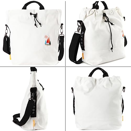 Women Casual Canvas Shoulder Bags, Sunshine Embroidery Cross Body Bag Top Handbag (White)