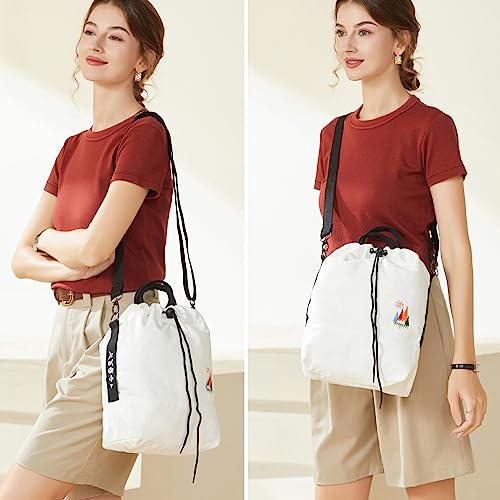 Women Casual Canvas Shoulder Bags, Sunshine Embroidery Cross Body Bag Top Handbag (White)