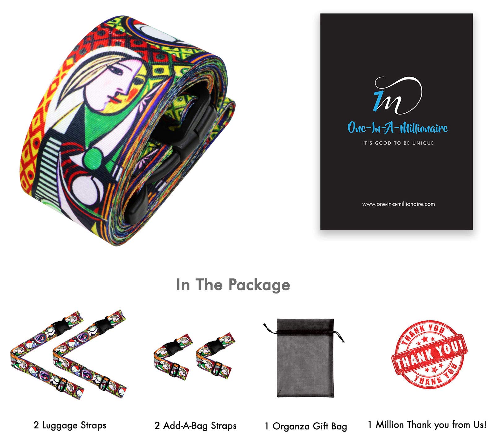 Picasso Girl before a Mirror Travel Luggage Strap Suitcase Security Belt. Heavy Duty & Adjustable. Travel Essentials Accessories. TSA Compliant. 2 Luggage Straps & 2 Add A Bag Straps. 4-Piece Set.