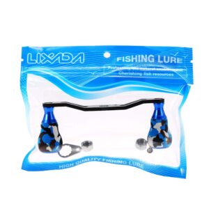 Lixada Carbon Fiber Fishing Reel Handle Baitcasting Trolling Reel Rocker Left Right Fishing Reel Crank Accessory (Blue, with Converter)