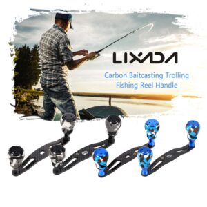 Lixada Carbon Fiber Fishing Reel Handle Baitcasting Trolling Reel Rocker Left Right Fishing Reel Crank Accessory (Blue, with Converter)