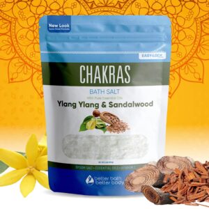 Chakras Bath Salt 32 Ounces Epsom Salt with Natural Ylang Ylang, Sandalwood, Eucalyptus, Frankincense, Chamomile and Cinnamon Essential Oils Plus Vitamin C in BPA Free Pouch with Easy Press-Lock Seal