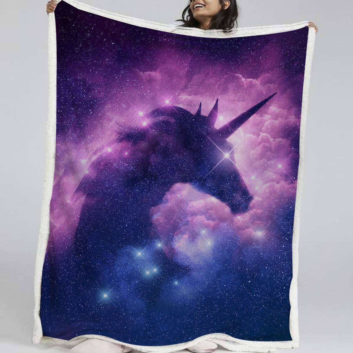 BlessLiving Unicorn Blanket Girls Boys Psychedelic Purple Galaxy Blanket Super Soft Throw Blanket for Bed Couch Sofa (Throw, 50 x 60 Inches)