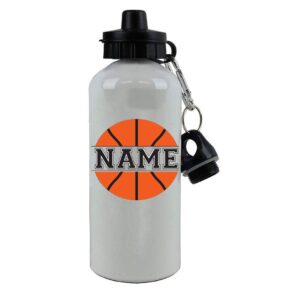 personalized custom add your name - basketball aluminum white finish 20 ounce sport water bottle, 2 lids customizable