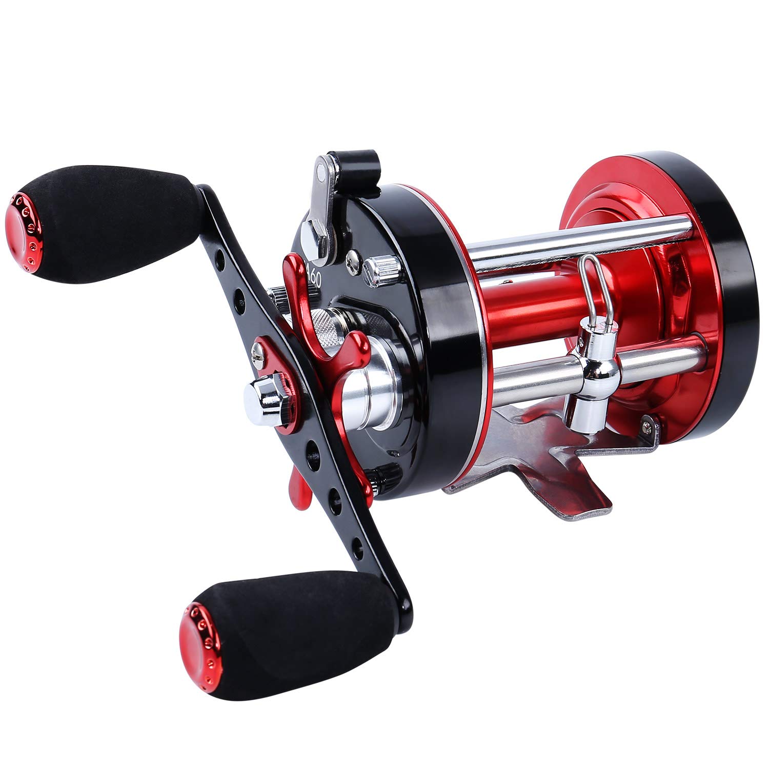 Sougayilang Fishing reels Round Baitcasting Reel - Conventional Reel - Reinforced Metal Body and Supreme Star Drag-Right Hand-Red-Black-Warrior 6000