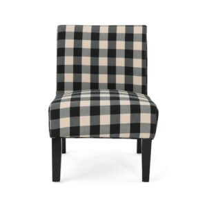 christopher knight home kendal traditional upholstered farmhouse accent chair, black checkerboard, matte black 29.5d x 22.5w x 32h in