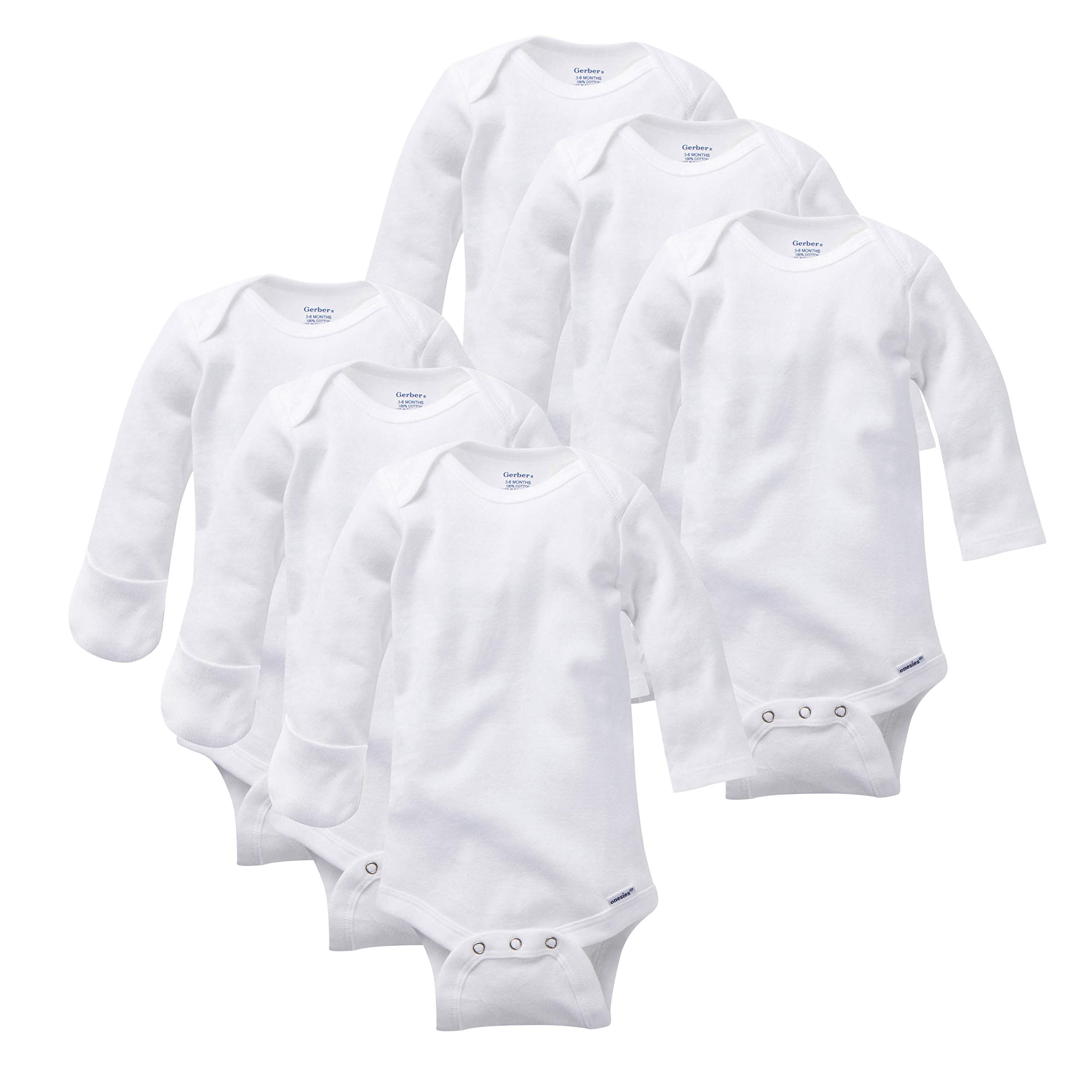 Gerber Unisex Baby Multi-Pack Long-Sleeve Onesies Bodysuit Mitten Cuff Sizes 6-Pack Mitten Cuff Preemie